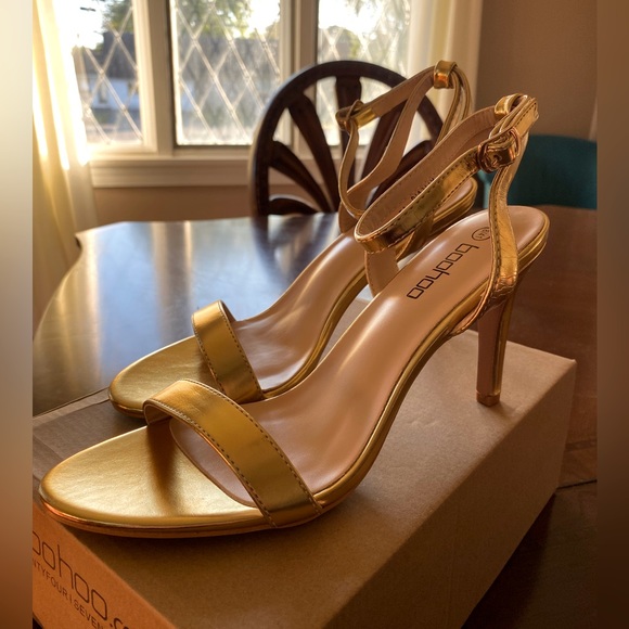 Boohoo | Shoes | Gold Metallic Boohoo Barely There Heels | Poshmark